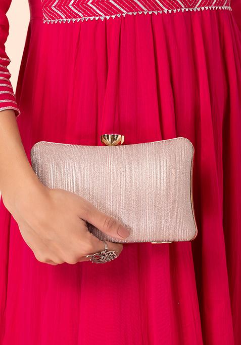 Buy Women Rose Gold Textured Glitter Clutch - Clutches - Indya