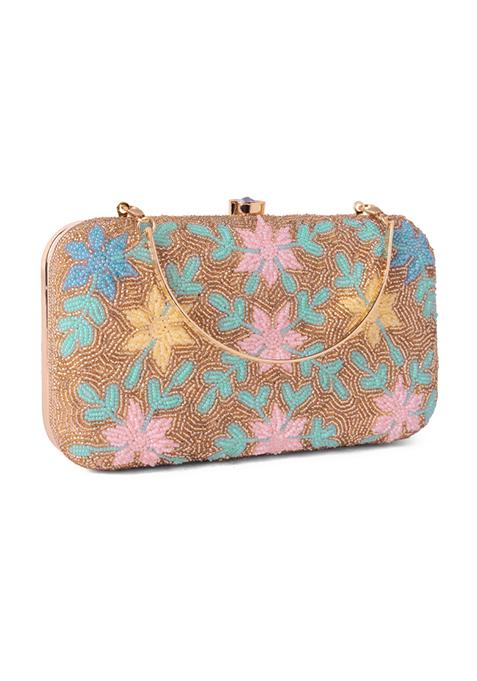 Buy Women Pink Bead Embroidered Clutch - IBG00158 - Beaded - Indya