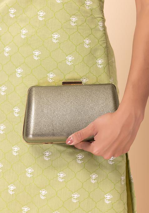 Buy Women Grey Metallic Frame Clutch - IBG00159 - Clutches - Indya