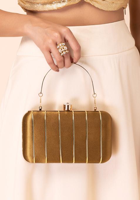 Buy Women Copper Metallic Frame Clutch - IBG00164 - Clutches - Indya