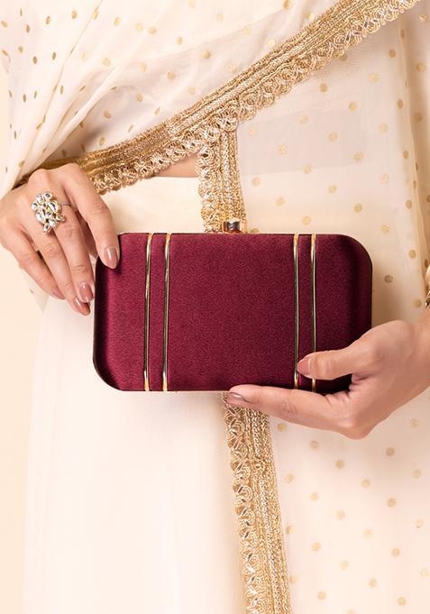 Buy Women Maroon Metallic Frame Clutch - IBG00165 - Clutches - Indya