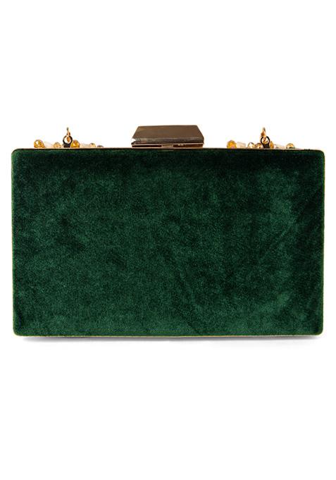 Buy Women Dark Green Stone Embellished Clutch - IBG00180 - Clutches - Indya