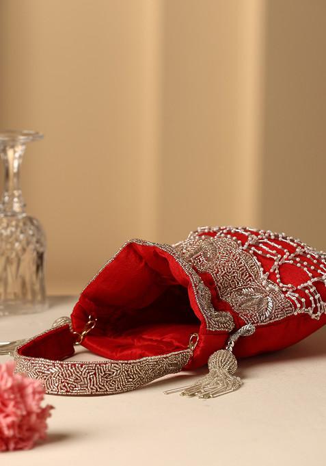 Buy Women Red Bead Work Potli Bag - IBG00254 - Beaded - Indya