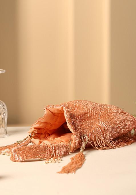 Buy Women Orange Bead Work Potli Bag - IBG00260 - Beaded - Indya