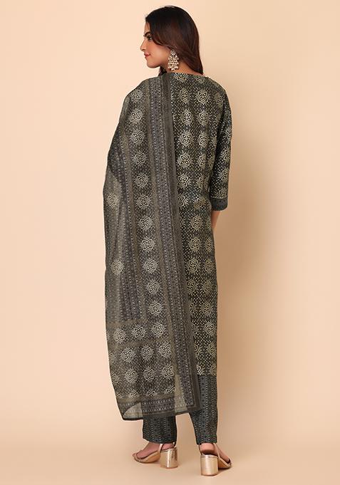 Buy Women Grey Muslin Kurta With Pants And Dupatta (Set Of 3 ...