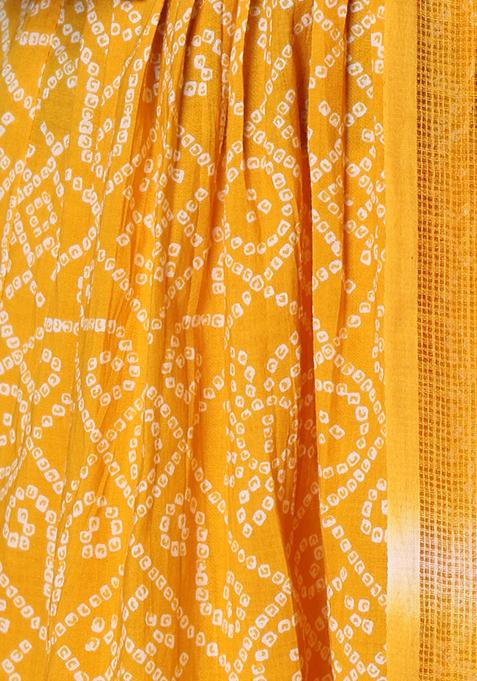 Buy Women Yellow Bandhani Print Cotton Short Anarkali Kurta With ...