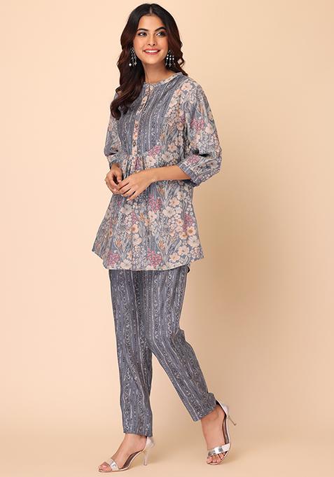 Buy Women Grey Muslin Short Top And Pants (Set Of 2) - ICO00419 - Two ...