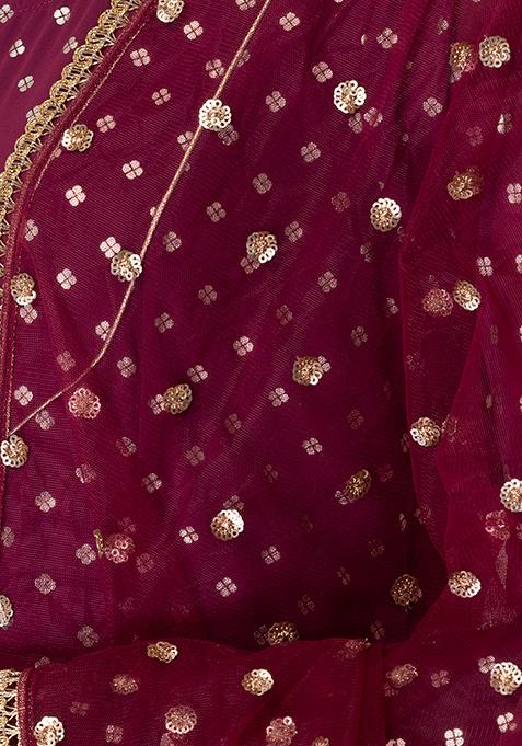 Buy Women Maroon Sequin Mesh Dupatta - IDP00163 - Dupatta - Indya