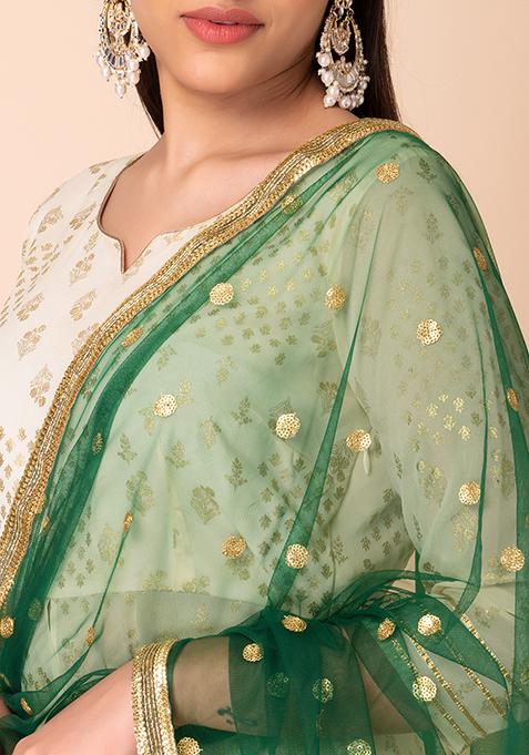 Buy Women Dark Green Sequin Embellished Mesh Dupatta - IDP00229 ...