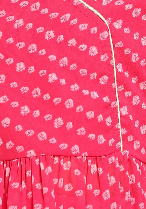 Buy Women Hot Pink Bandhani Print Angrakha Kurta With Pants And Dupatta ...