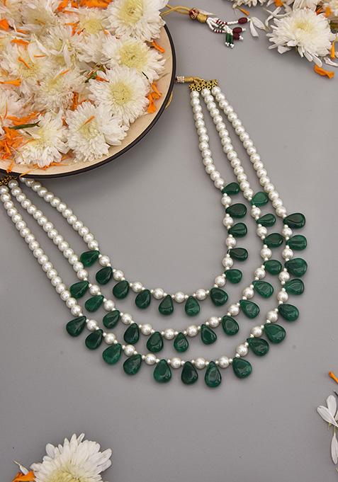 Buy Women Dark Green And White Pearl Layered Necklace - IJN00291 ...