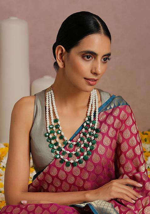 Buy Women Dark Green And White Pearl Layered Necklace - IJN00291 ...