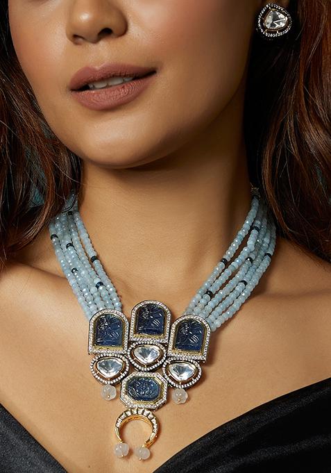 Buy Women Royal Blue Necklace Set - IJS00079 - Fashion Jewelry - Indya