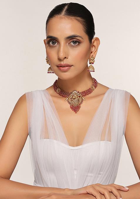 Buy Women Gold Tone Temple Necklace And Earrings Set - IJS00446 - Gifts ...