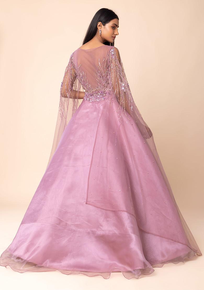 Buy Women Dull Pink Sequin Embellished Sheer Back Gown - ILG00041 ...