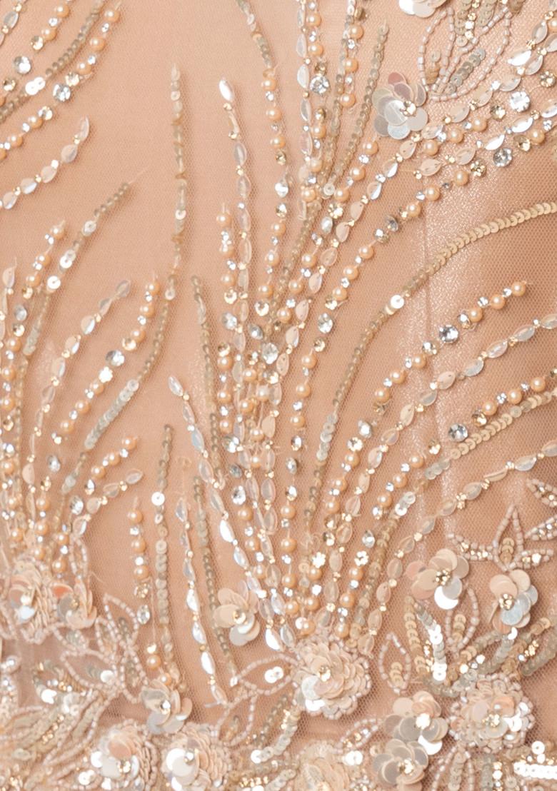 Buy Women Beige Sequin Embellished Sheer Back Gown - ILG00042 - Roka ...