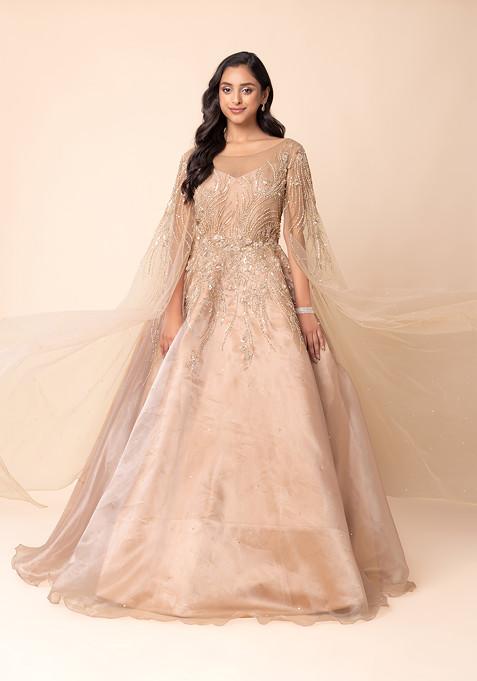 Buy Women Beige Sequin Embellished Sheer Back Gown - ILG00042 - Roka ...