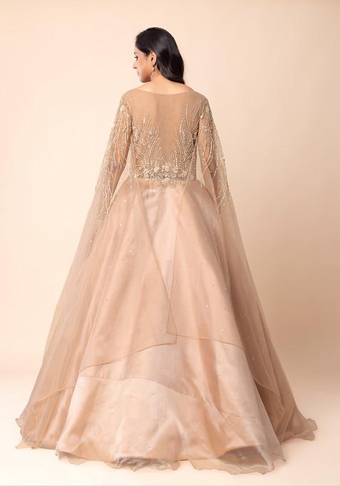 Buy Women Beige Sequin Embellished Sheer Back Gown - ILG00042 - Roka ...