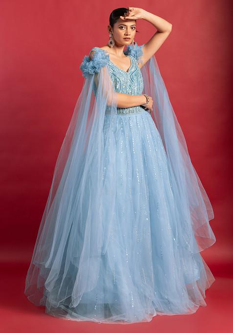Buy Women Powder Blue Sequin Swarovski Embellished Mesh Gown - ILG00098 ...