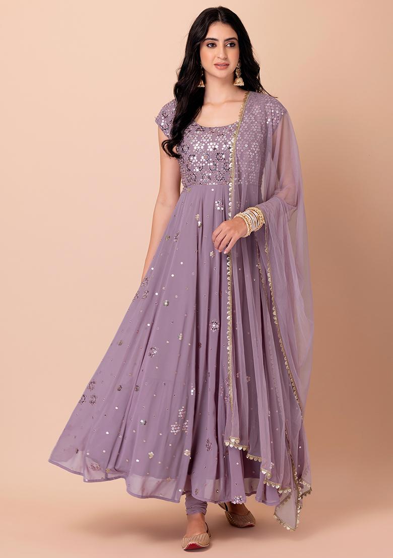 Buy Women Lilac Sequin Embroidered Anarkali Suit Set With Churidar - ILK00050 - Salwar Kameez ...