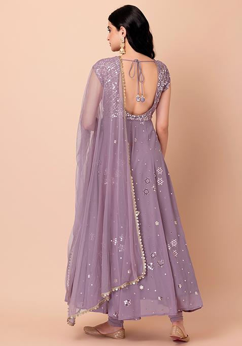 Buy Women Lilac Sequin Embroidered Anarkali Suit Set With Churidar - ILK00050 - Salwar Kameez ...