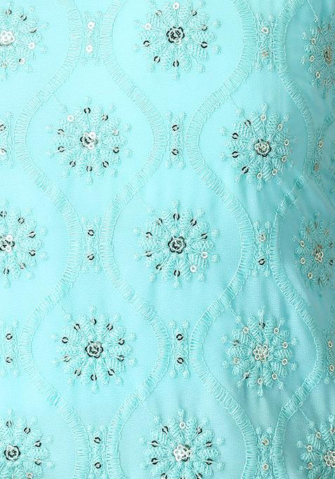 Buy Women Powder Blue Sharara Set With Straight Embroidered Kurta And ...