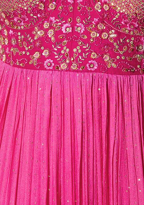 Buy Women Pink Thread Embroidered Tiered Anarkali Gown - Feed Luxe Gown ...