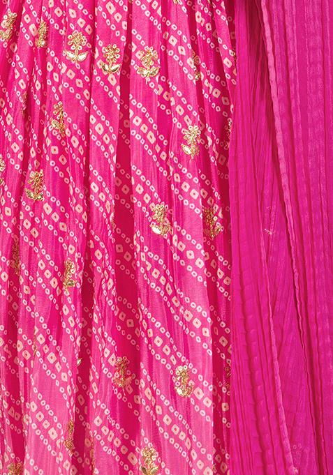 Buy Women Pink Bandhani Print Embroidered Anarkali Suit Set With ...