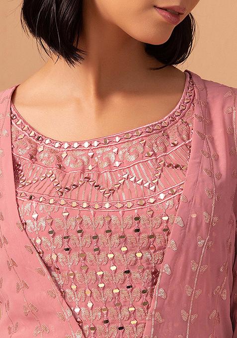 Buy Women Dull Pink Sharara Set With Sequin Embroidered Blouse And ...