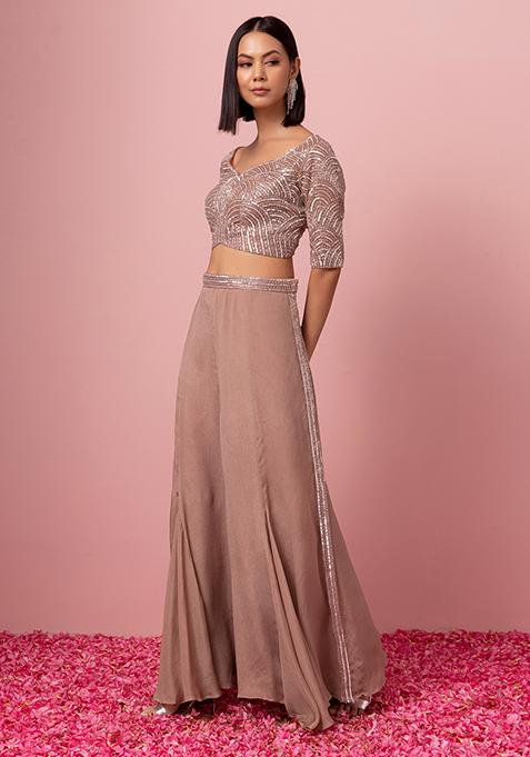 Buy Women Rose Pink Palazzo Set With Sequin Embroidered Blouse And ...