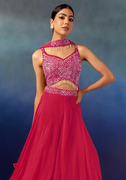 Buy Women Berry Palazzo Set With Tonal Sequin Embroidered Blouse And ...