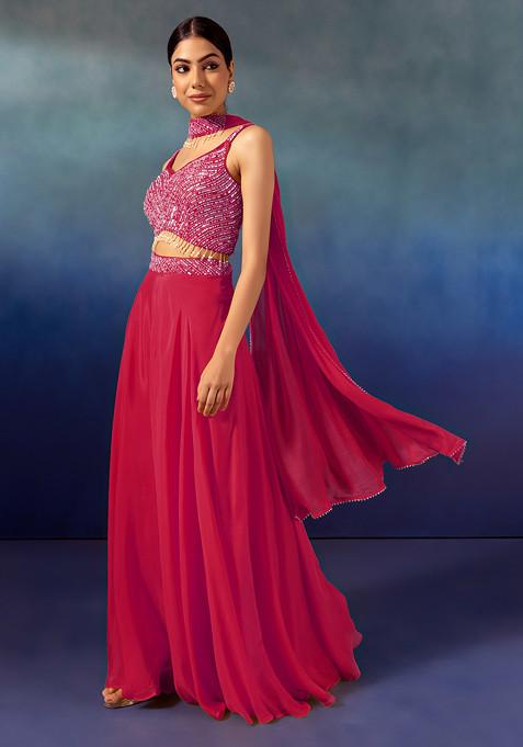 Buy Women Berry Palazzo Set With Tonal Sequin Embroidered Blouse And ...