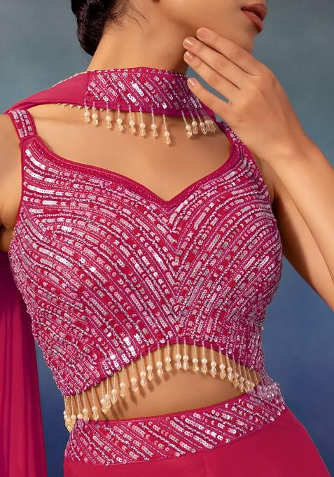 Buy Women Berry Palazzo Set With Tonal Sequin Embroidered Blouse And ...