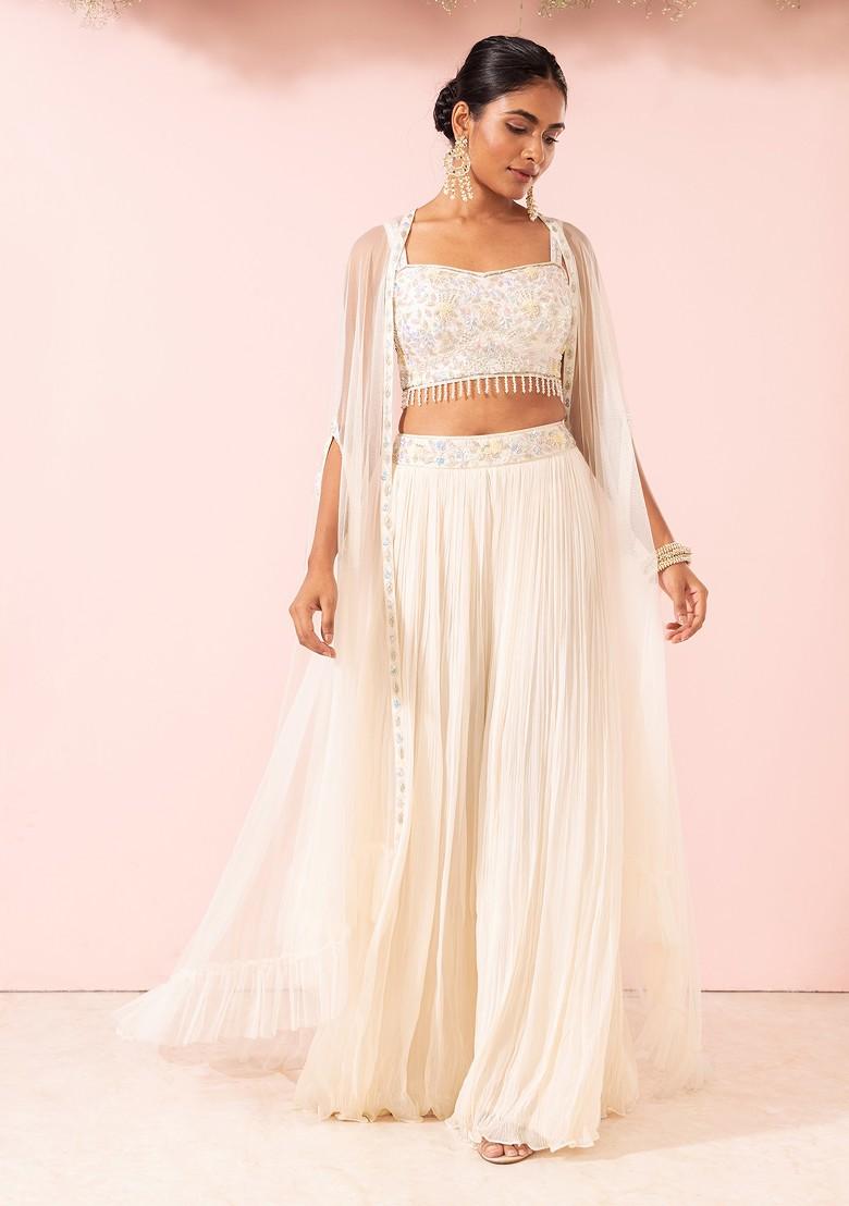 Buy Women Ivory Sharara Set With Sequin Hand Embroidered Blouse And ...