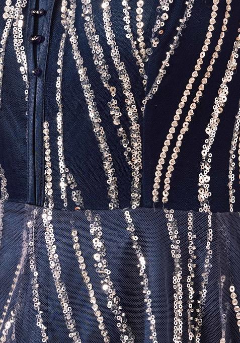 Buy Women Navy Blue Abstract Sequin Embroidered Gown - ILK00827 ...