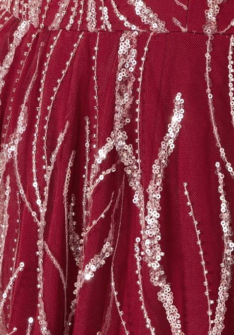 Buy Women Maroon Abstract Sequin Embroidered Gown - ILK00828 - Wedding ...