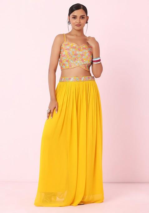 Buy Women Yellow Jacket Set With Multicolour Thread Embroidered Blouse ...