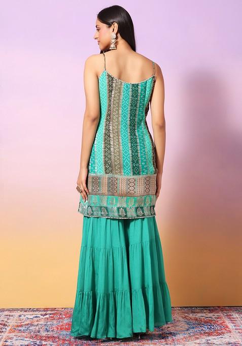 Buy Women Forest Green Sharara Set With Bandhani Print Kurta And Dupatta - ILK00951 - Salwar ...