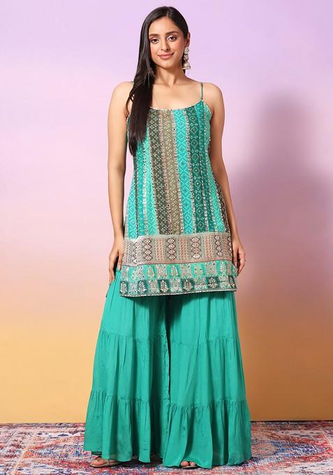Buy Women Forest Green Sharara Set With Bandhani Print Kurta And Dupatta - ILK00951 - Salwar ...