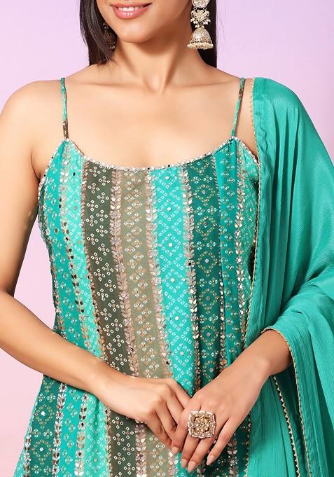 Buy Women Forest Green Sharara Set With Bandhani Print Kurta And Dupatta - ILK00951 - Salwar ...