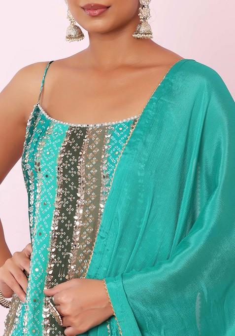 Buy Women Forest Green Sharara Set With Bandhani Print Kurta And Dupatta - ILK00951 - Salwar ...