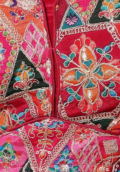 Buy Women Berry Pink Sharara Set With Multicolour Zari Embroidered ...