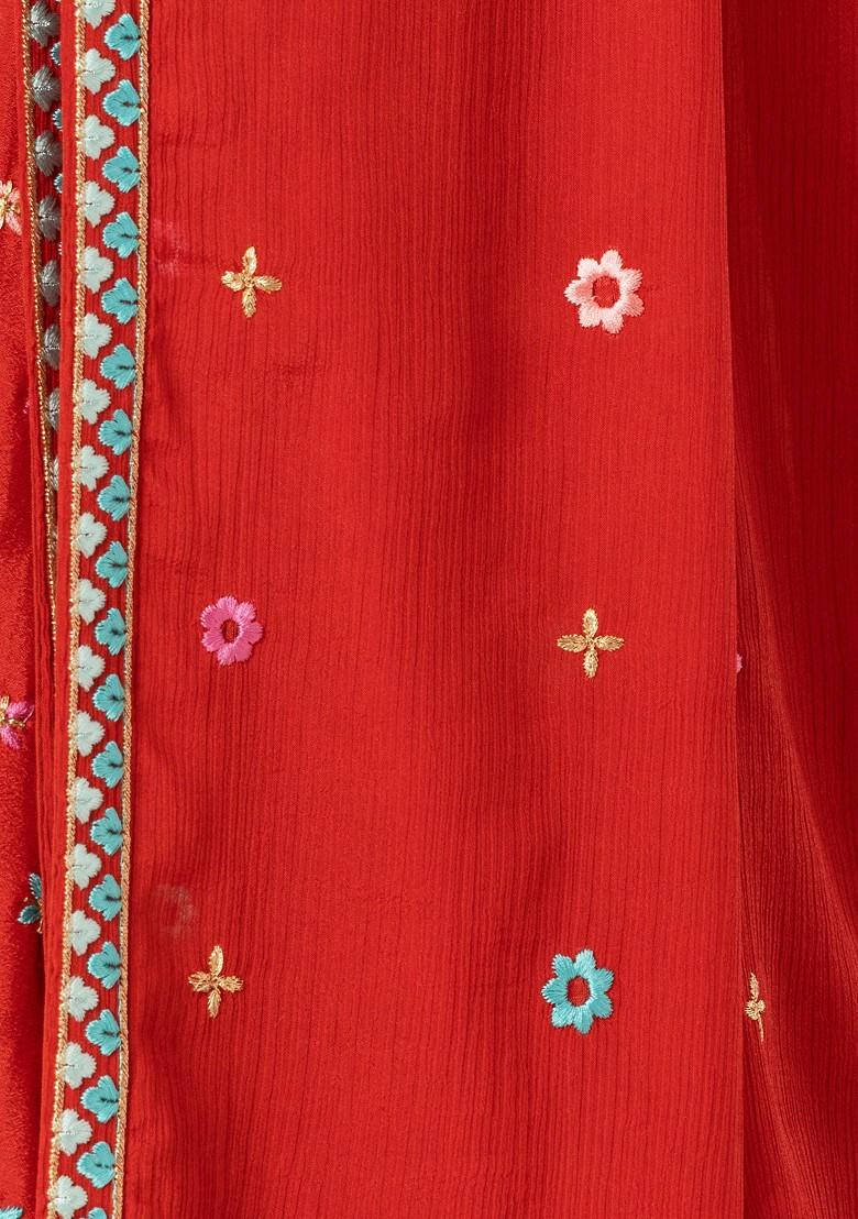 Buy Women Rust Red Mirror And Thread Embroidered Anarkali Gown With ...