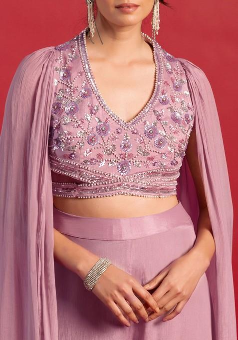 Buy Women Light Pink Sharara Set With Sequin Pearl Embellished Blouse ...
