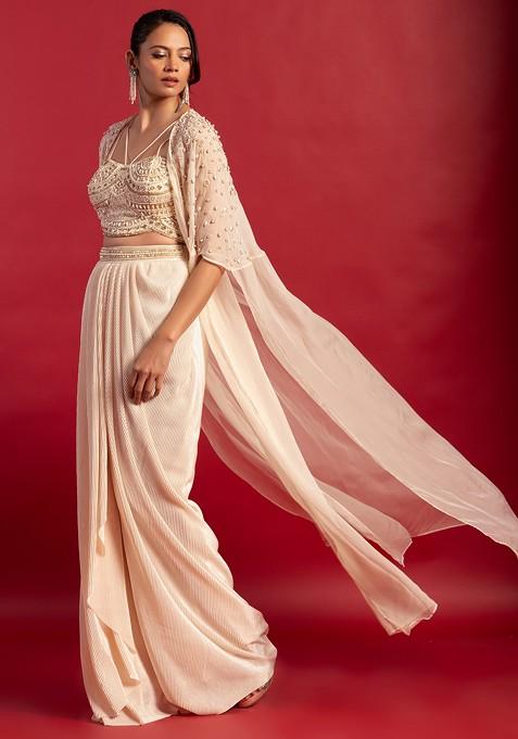 Buy Women Ivory Embellished Organza Jacket Set With Embellished Blouse ...