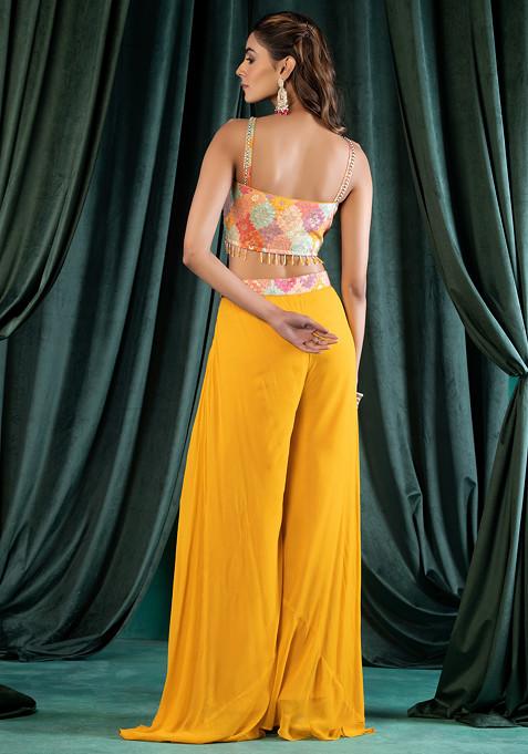 Buy Women Mustard Sharara Set With Multicolour Abstract Print Jacquard ...