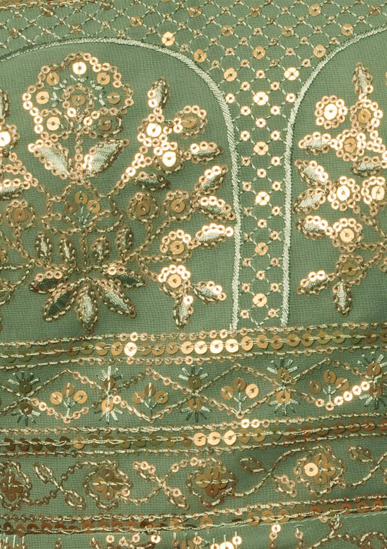 Buy Women Pastel Green Abstract Sequin Embroidered Anarkali With Mesh ...