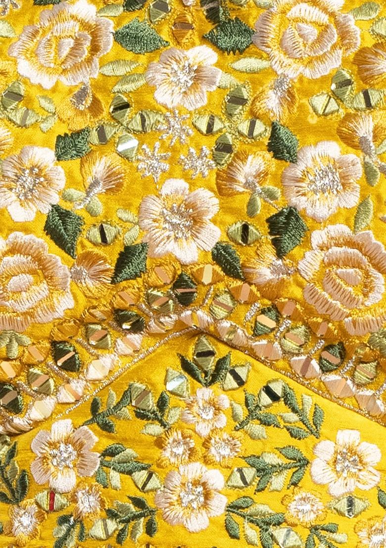 Buy Women Yellow Palazzo Set With Embroidered Blouse And Printed Jacket ...