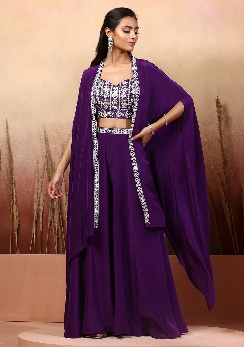 Buy Women Purple Sharara Set With Mirror Bead Embellished Blouse And ...