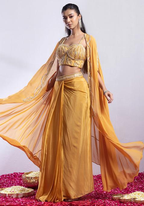 Buy Women Yellow Embellished Jacket Set With Sequin Embellished Blouse ...